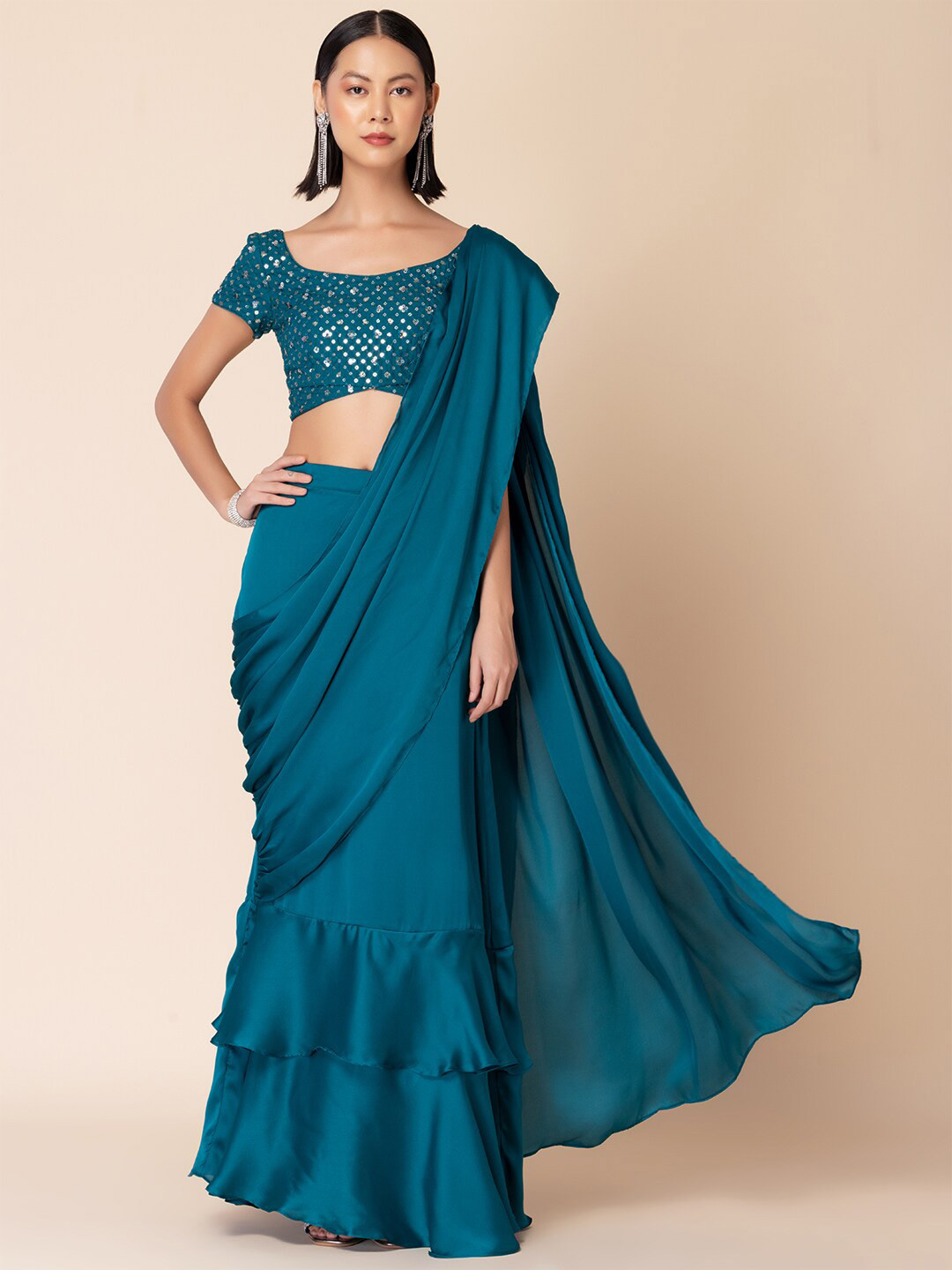 Buy INDYA Ready To Wear Saree With Stitched Blouse - Sarees for Women ...