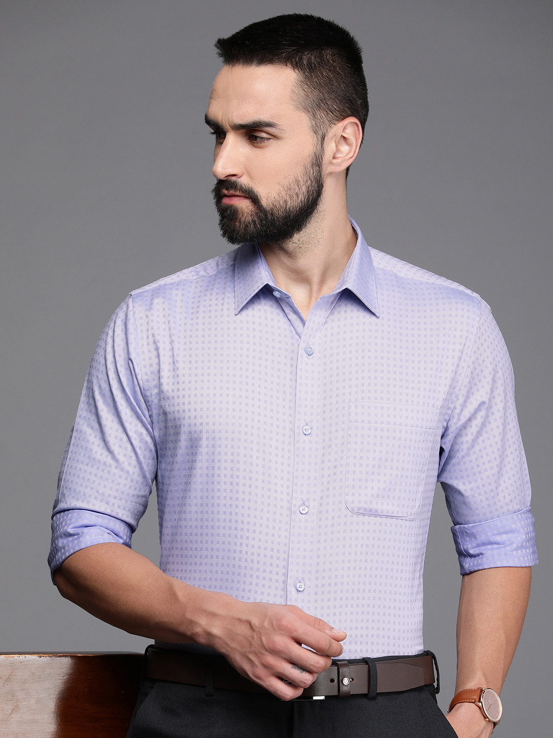 Buy Raymond Pure Cotton Self Design Textured Slim Fit Formal Shirt ...