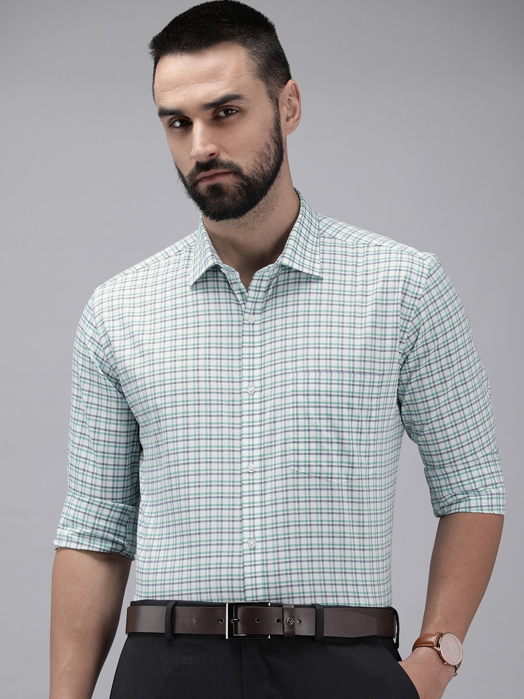 Buy Park Avenue Pure Cotton Slim Fit Opaque Checked Formal Shirt