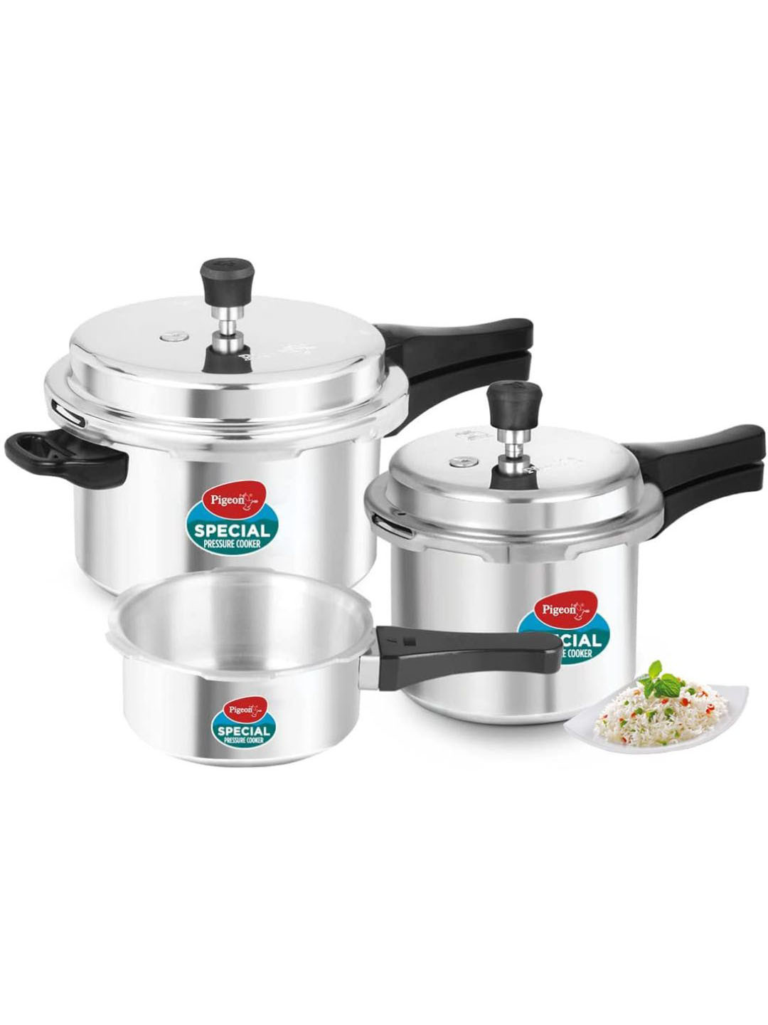 Buy Pigeon Set Of 3 Aluminium Outerlid Pressure Cookers With Induction ...