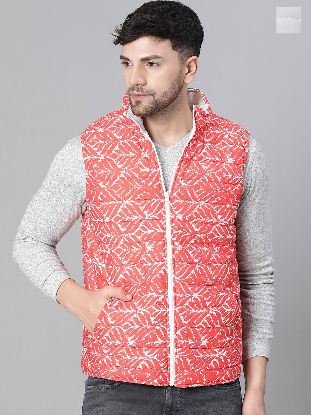 Buy Oxolloxo Floral Printed Reversible Sleeveless Cycling Puffer Jacket ...
