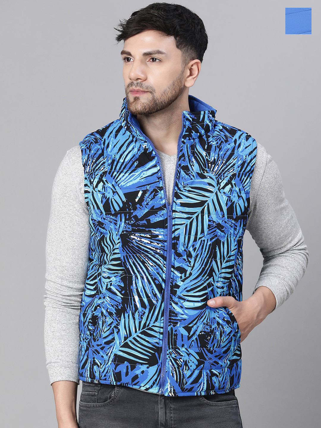 Buy Oxolloxo Floral Printed Reversible Sleeveless Cycling Puffer Jacket ...