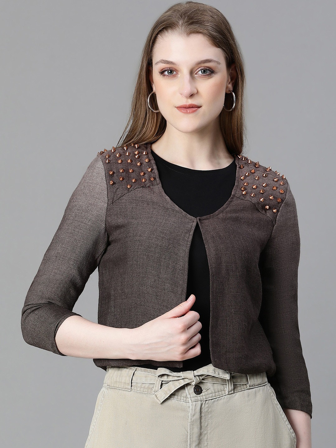 Buy Oxolloxo Embellished Lightweight Open Front Jacket - Jackets for ...