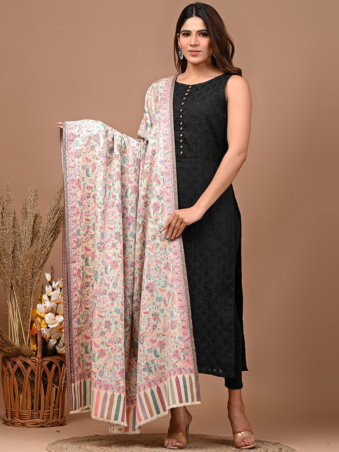 Buy KALINI Paisley Woven Design Kanni Work Shawl - Shawl for Women ...