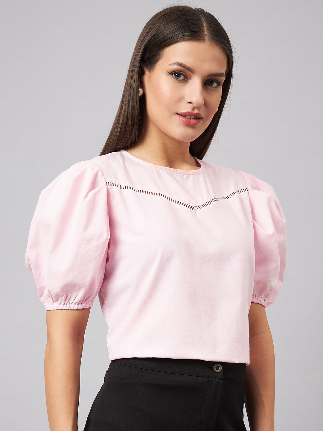 Buy Style Quotient Pink Puff Sleeves Crop Top - Tops for Women 26430840 ...