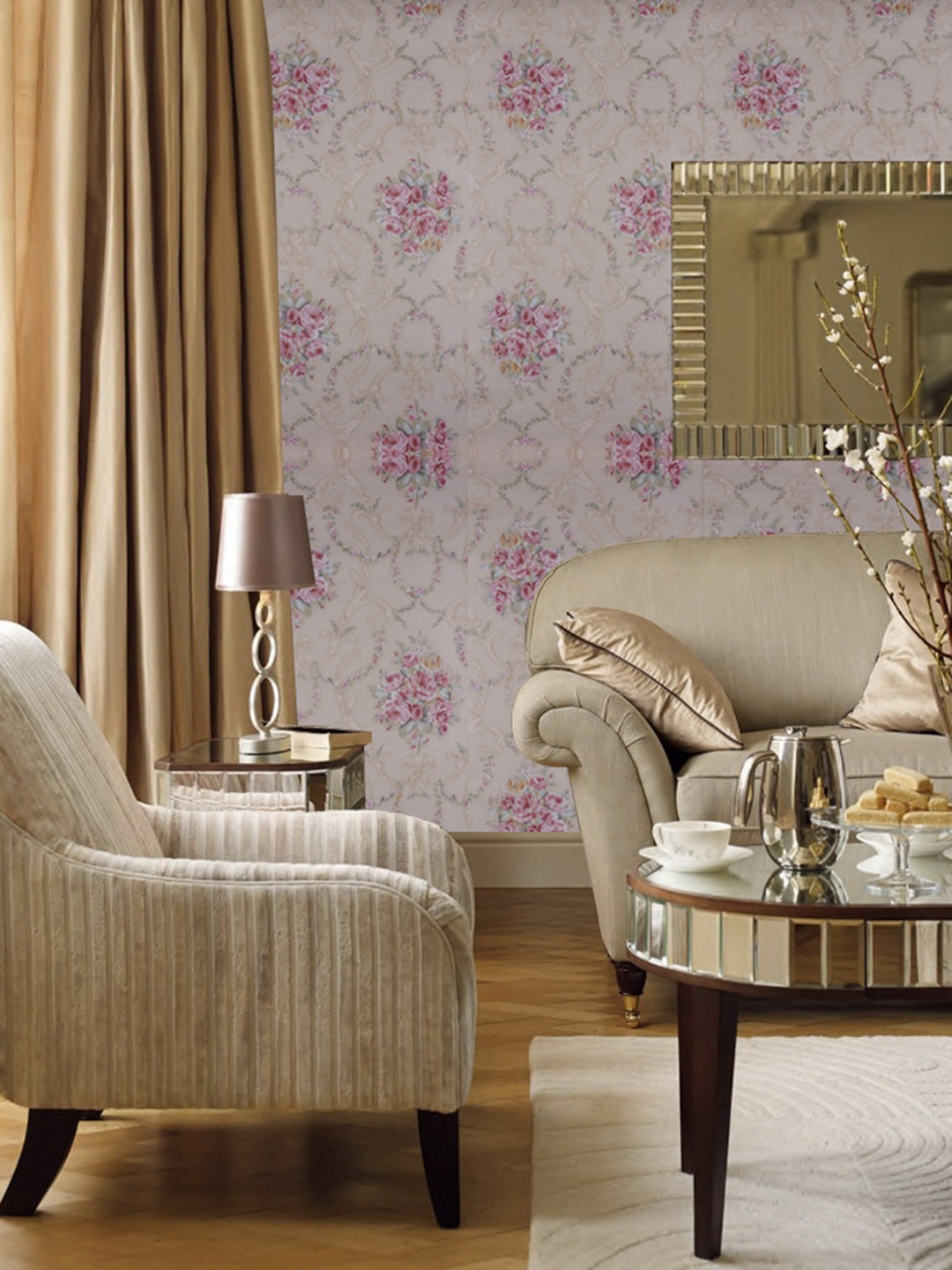 Buy KAAF Beige & Pink Floral Printed Wallpaper - Decals And Stickers ...