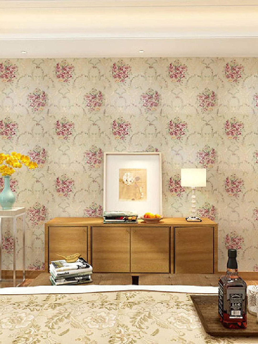 Buy KAAF Beige & Pink Floral Self Adhesive Wallpaper - Decals And ...