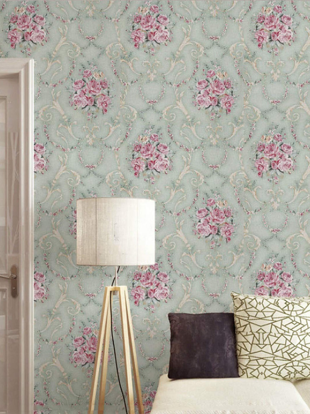 Buy KAAF Green & Pink Floral Printed Wallpaper - Decals And Stickers ...