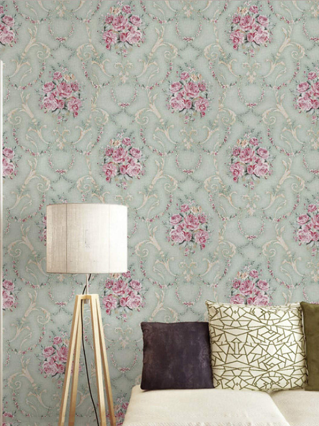 Buy KAAF Green & Pink Floral Patterned Self Adhesive Wallpaper - Decals ...