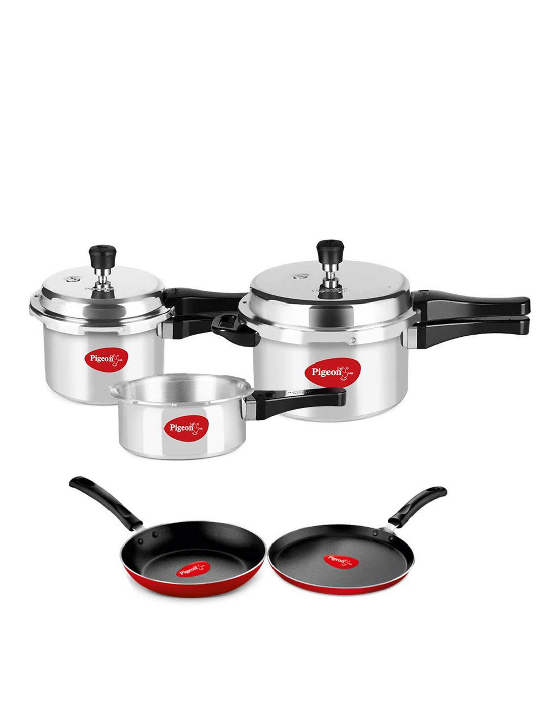 Buy Pigeon Silver Toned 5 Pieces Aluminium Non Stick Dishwasher Safe ...