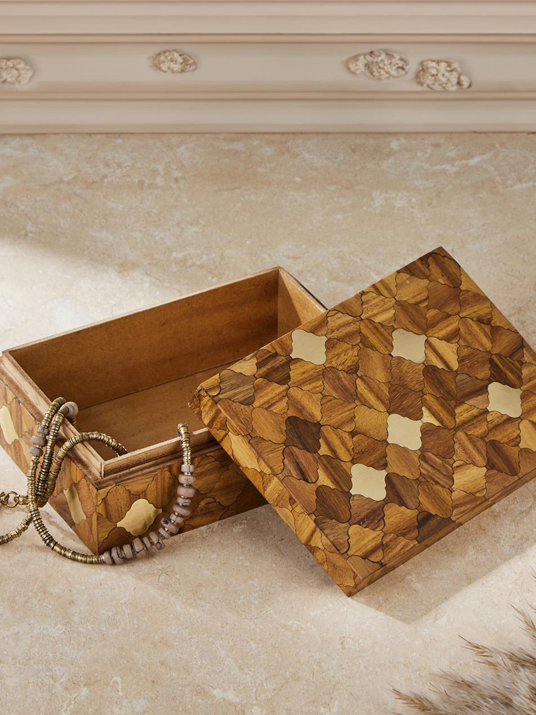 Buy Fabindia Brown Wooden Geometric Printed Jewellery Organiser Box ...