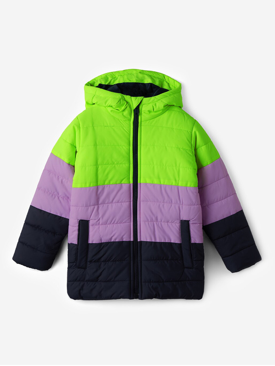 Buy The Souled Store Boys Lime Green & Lavender Colourblocked Hooded ...
