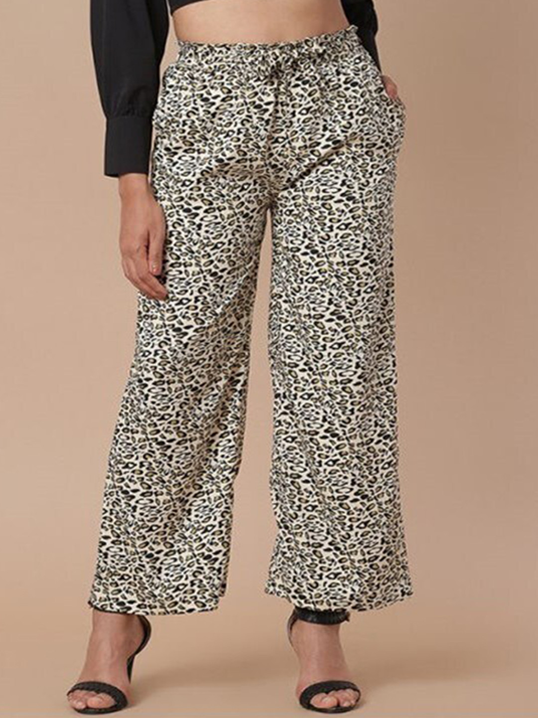 Buy Aila Women Loose Fit High Rise Animal Printed Parallel Trouser ...