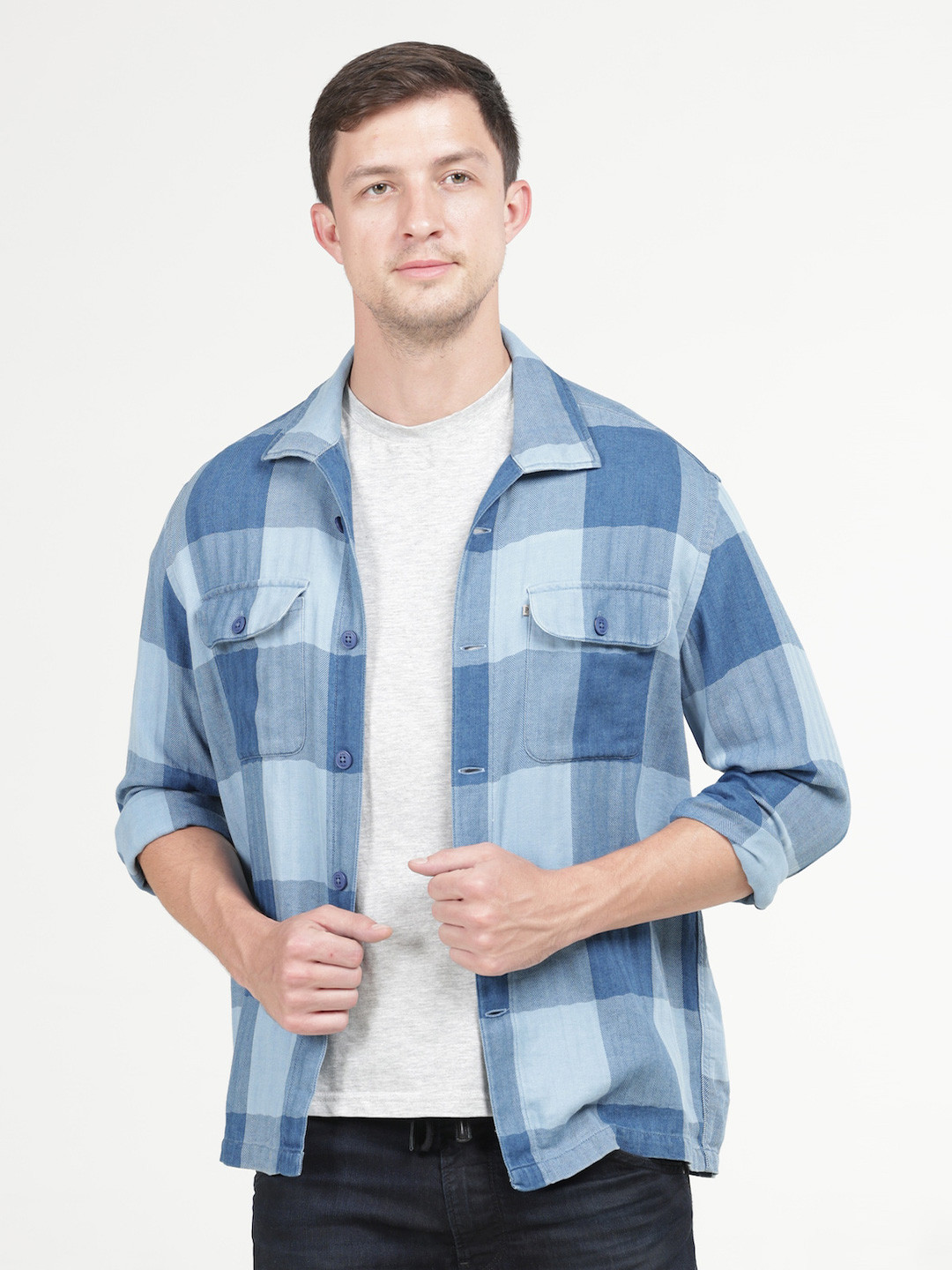 Buy POE Smart Buffalo Checks Slim Fit Pure Cotton Shackets - Shackets ...