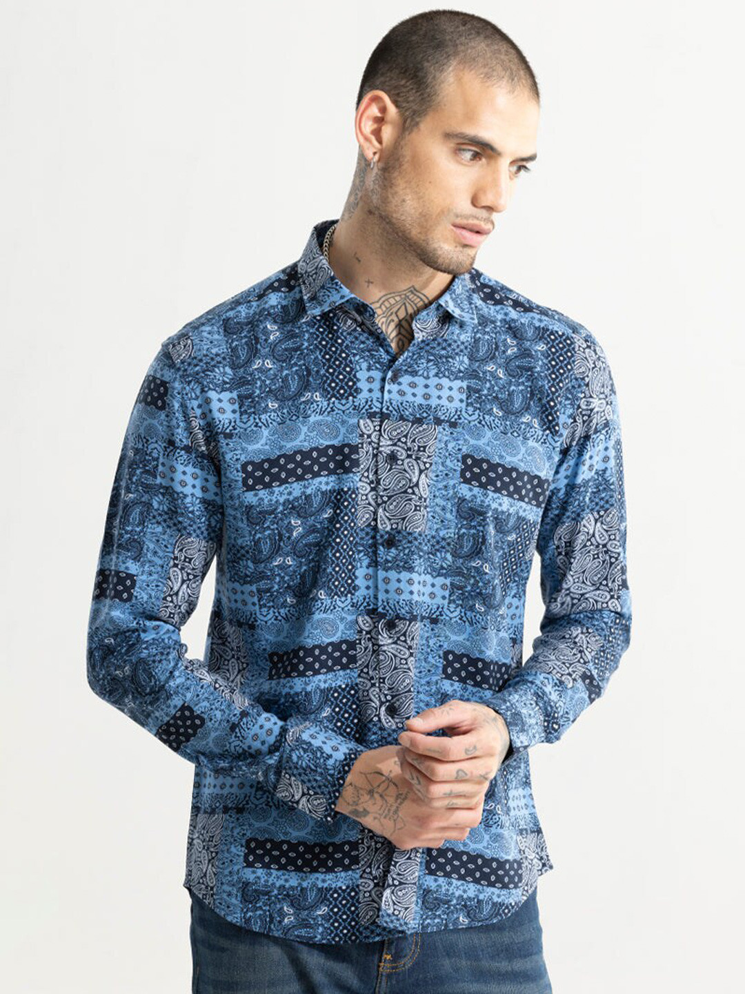 Buy Snitch Blue Ethnic Motifs Printed Classic Slim Fit Casual Shirt ...