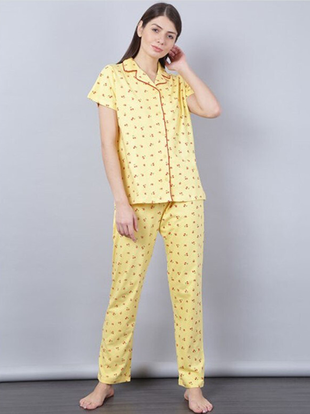 Buy Aila Floral Printed Lapel Collar Shirt With Trouser - Night Suits ...