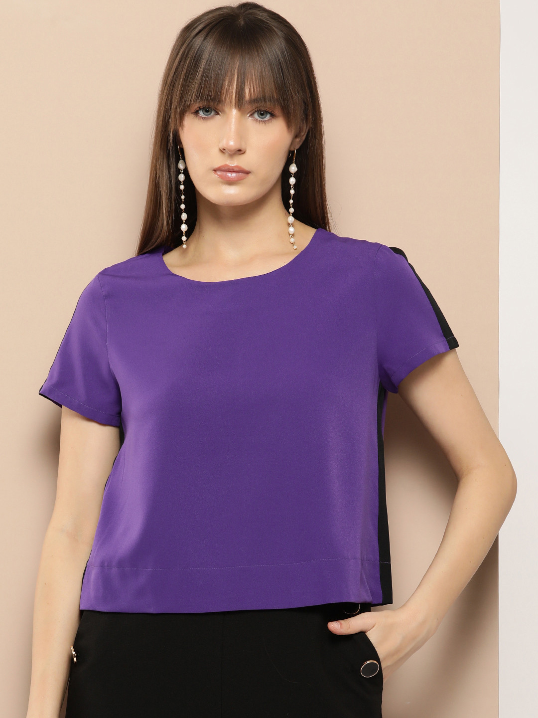 Buy Chemistry Round Neck Short Sleeves Side Stripe Top - Tops for Women ...