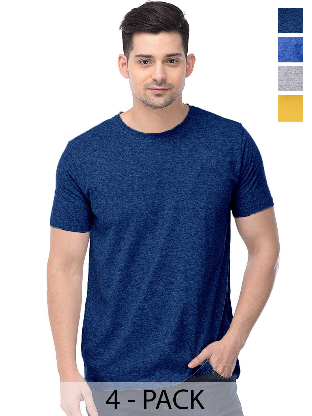 Buy COLOR CAPITAL Pack Of 4 Cotton Round Neck T Shirts - Tshirts for ...