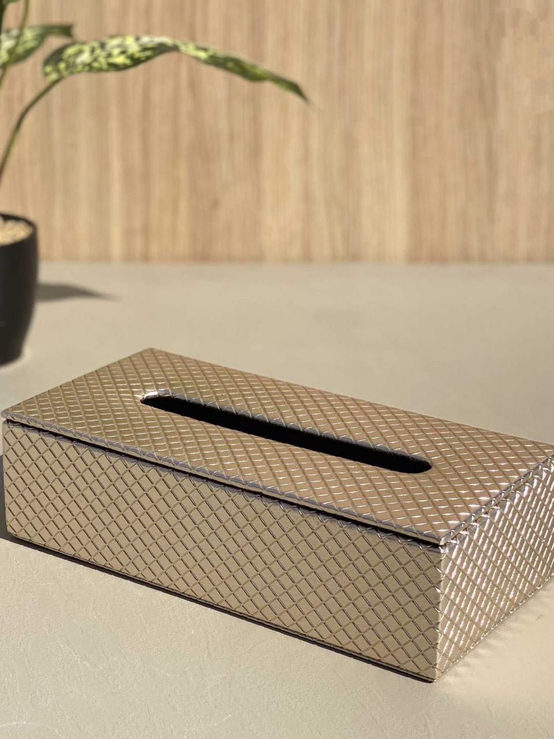 Buy Mason Home Gold Toned & Brown Textured Faux Leather & MDF Tissue ...