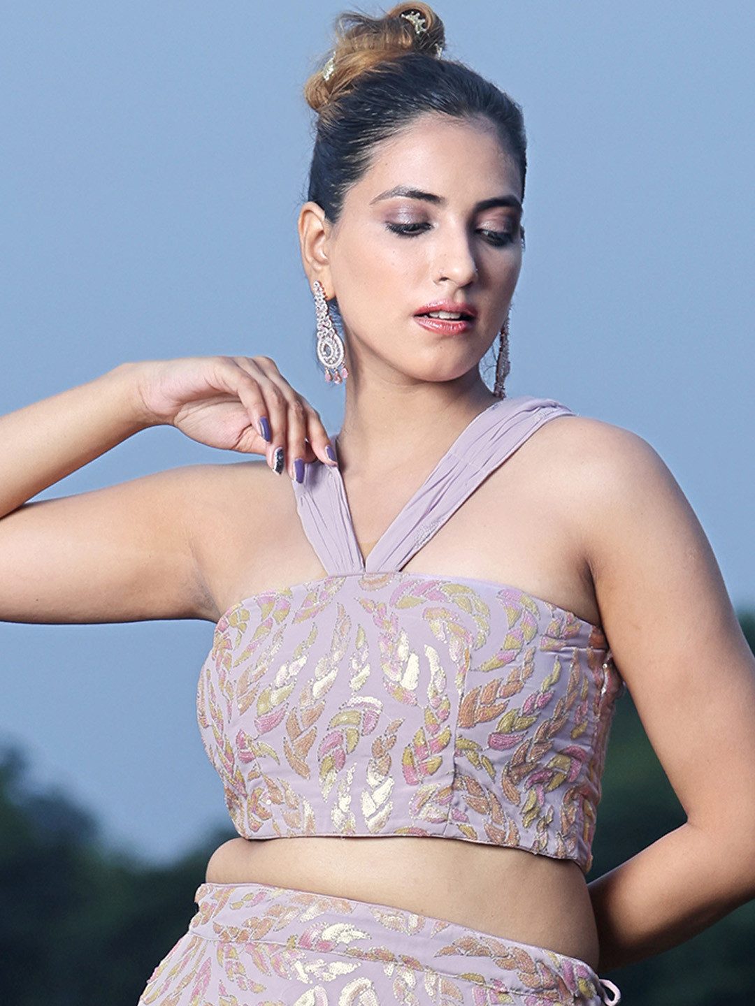 Buy Ethnovog Embellished Halter Neck Saree Blouse - Saree Blouse for ...