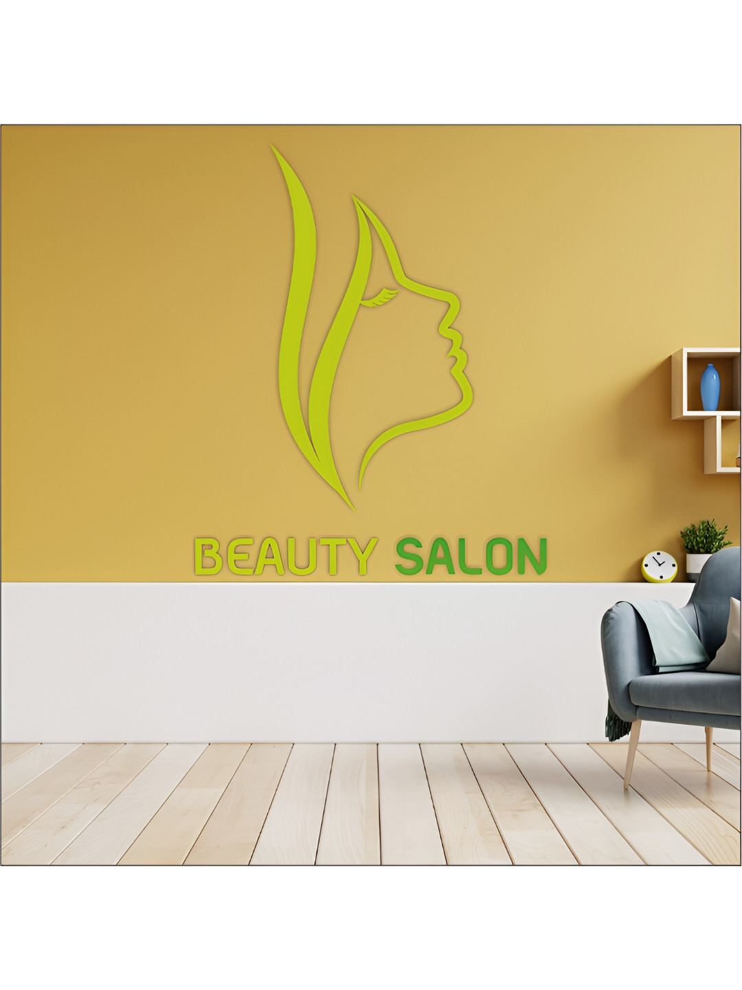 Buy CVANU Green Beauty Salon Printed Self Adhesive Wall Sticker ...