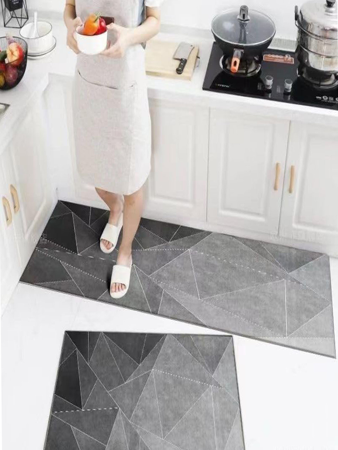 Buy HomeCloud Grey 2 Pcs Geometric Printed Non Skid & Soft Absorbent ...
