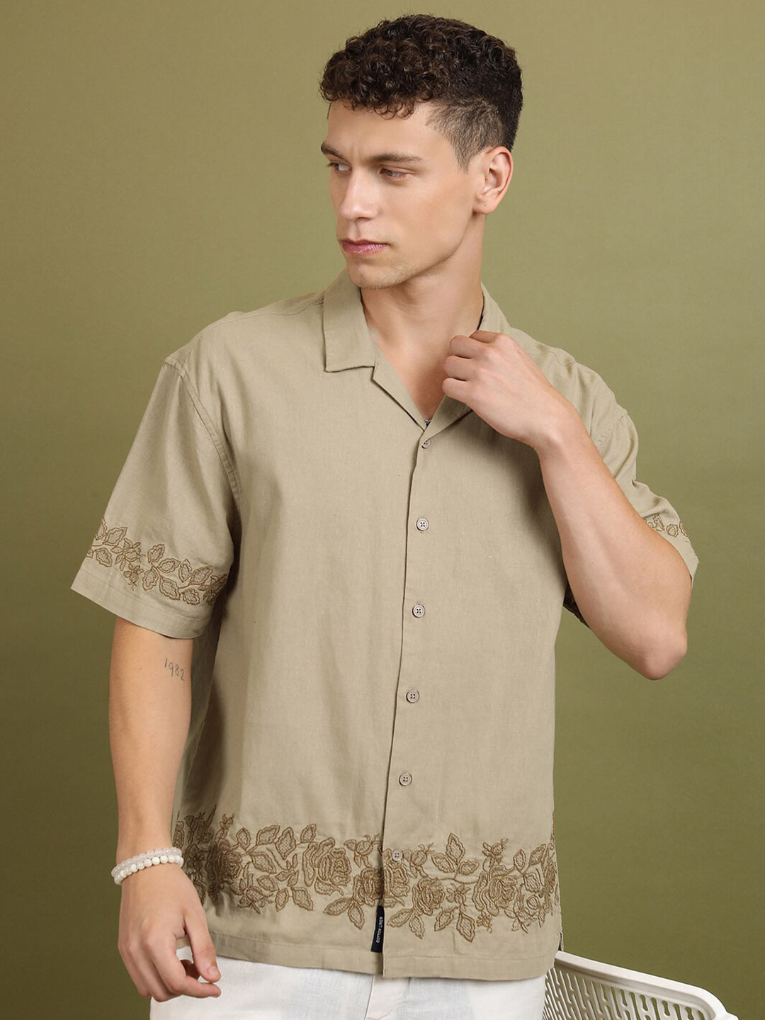Buy HIGHLANDER Embroidery Cotton Linen Oversized Shirt - Shirts for Men ...