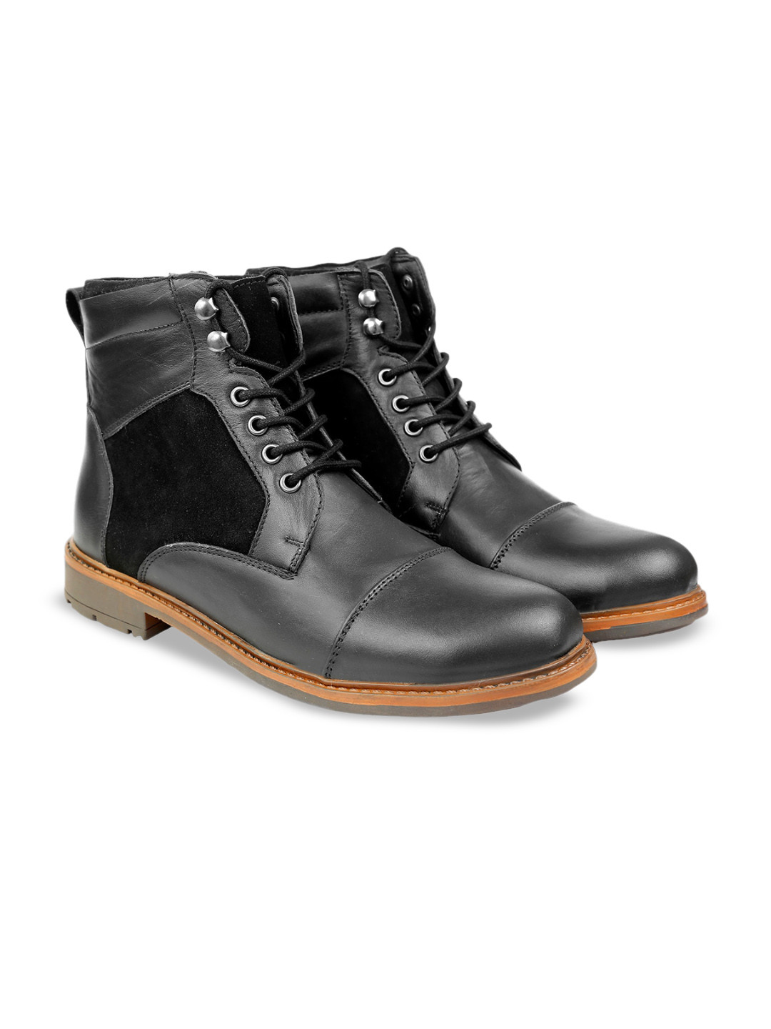 Buy The Roadster Lifestyle Co. Men Black Mid Top Leather Regular Boots ...