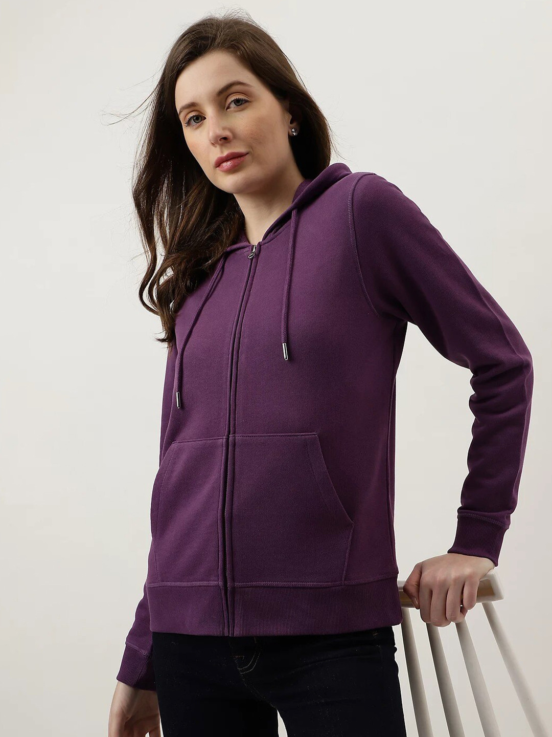 Buy Marks & Spencer Hooded Neck Long Sleeves Zip Detail Cotton Front ...