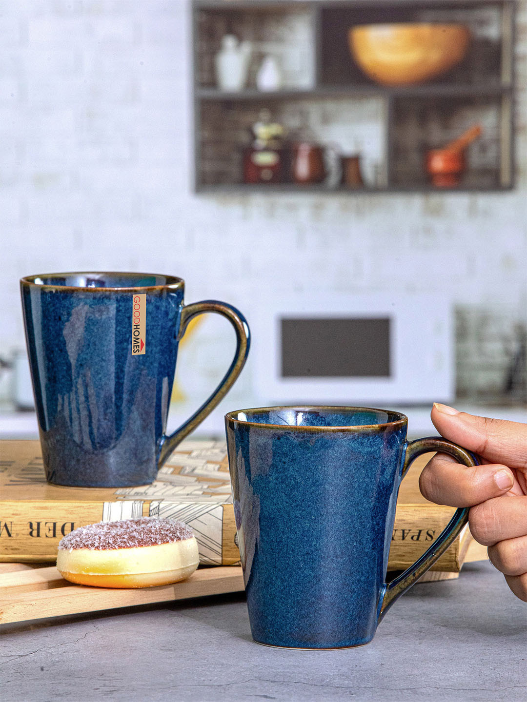 Buy GOODHOMES Blue 2 Pieces Stoneware Glossy Coffee Mugs 240 Ml - Cups ...