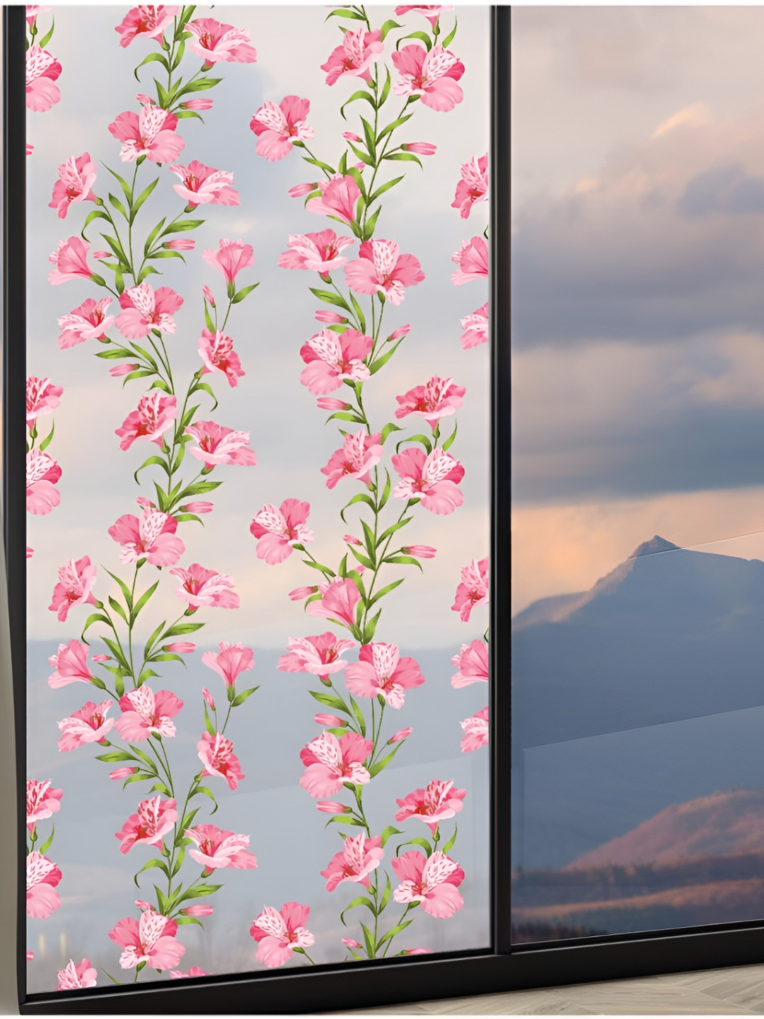 Buy CVANU Transparent & Pink Floral Self Adhesive Waterproof Window ...