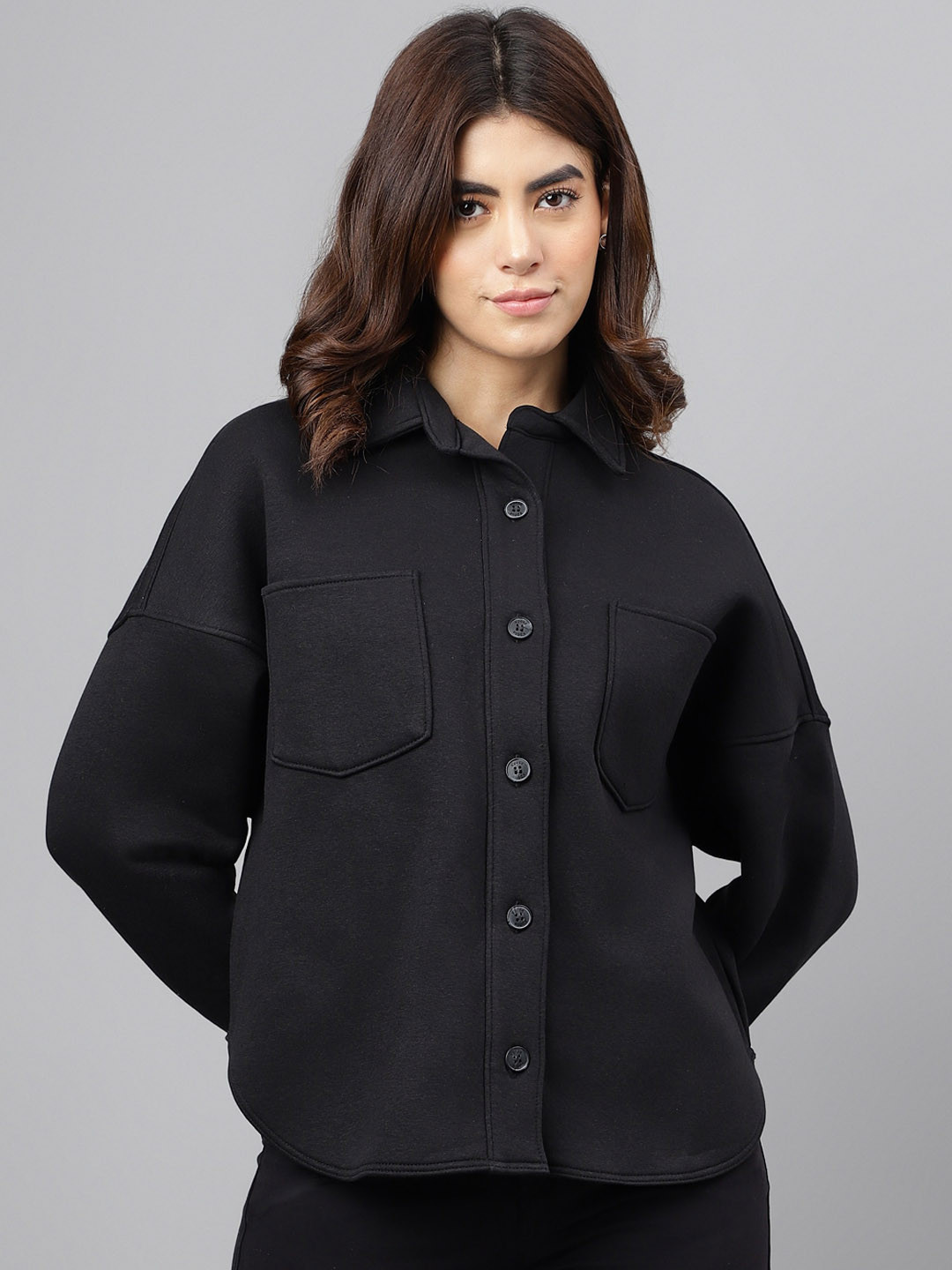 Buy Xpose Comfort Spread Collar Casual Fleece Shacket - Shackets for ...
