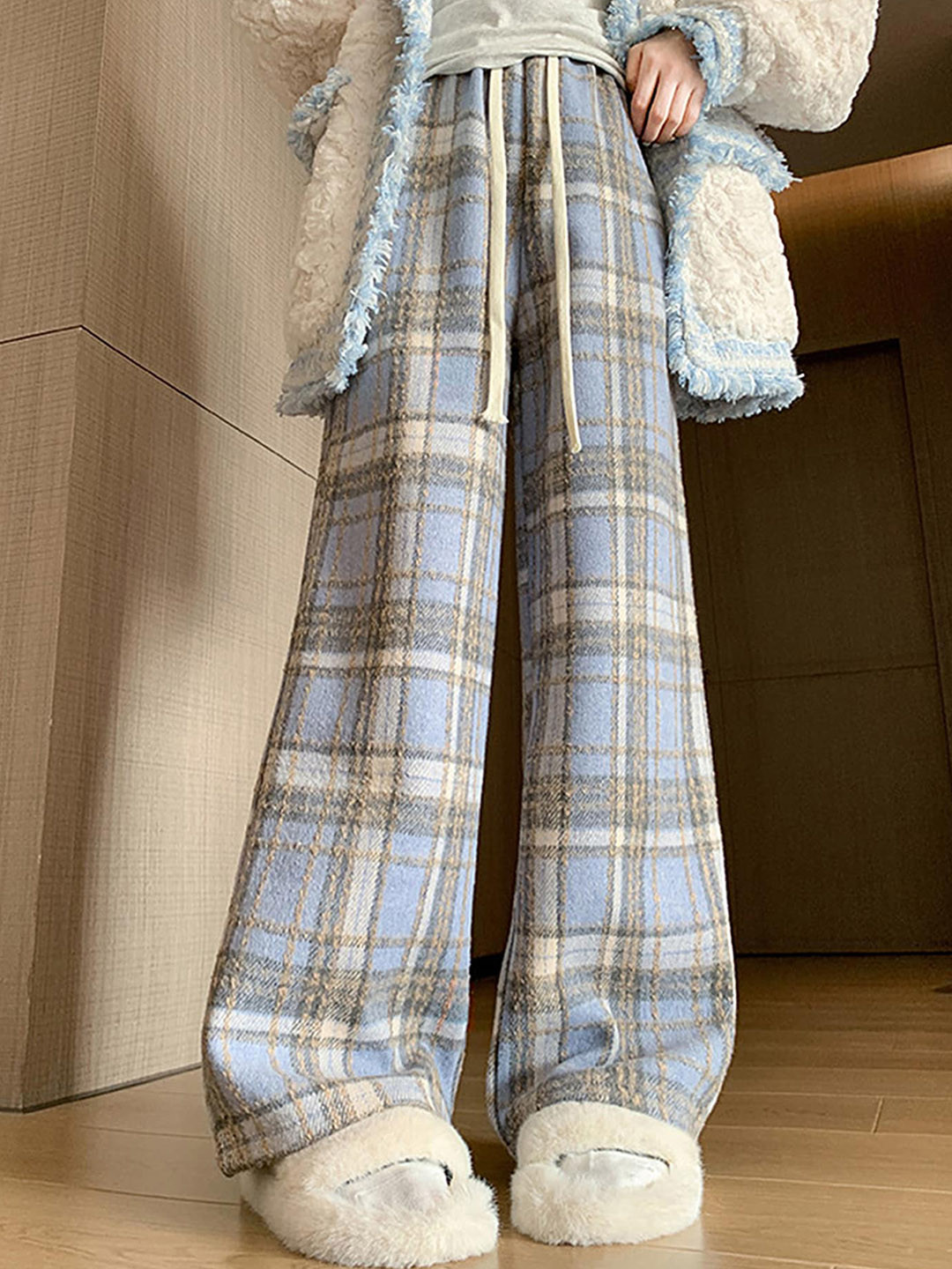 Buy LULU & SKY Women Checked High Rise Parallel Trousers - Trousers for ...