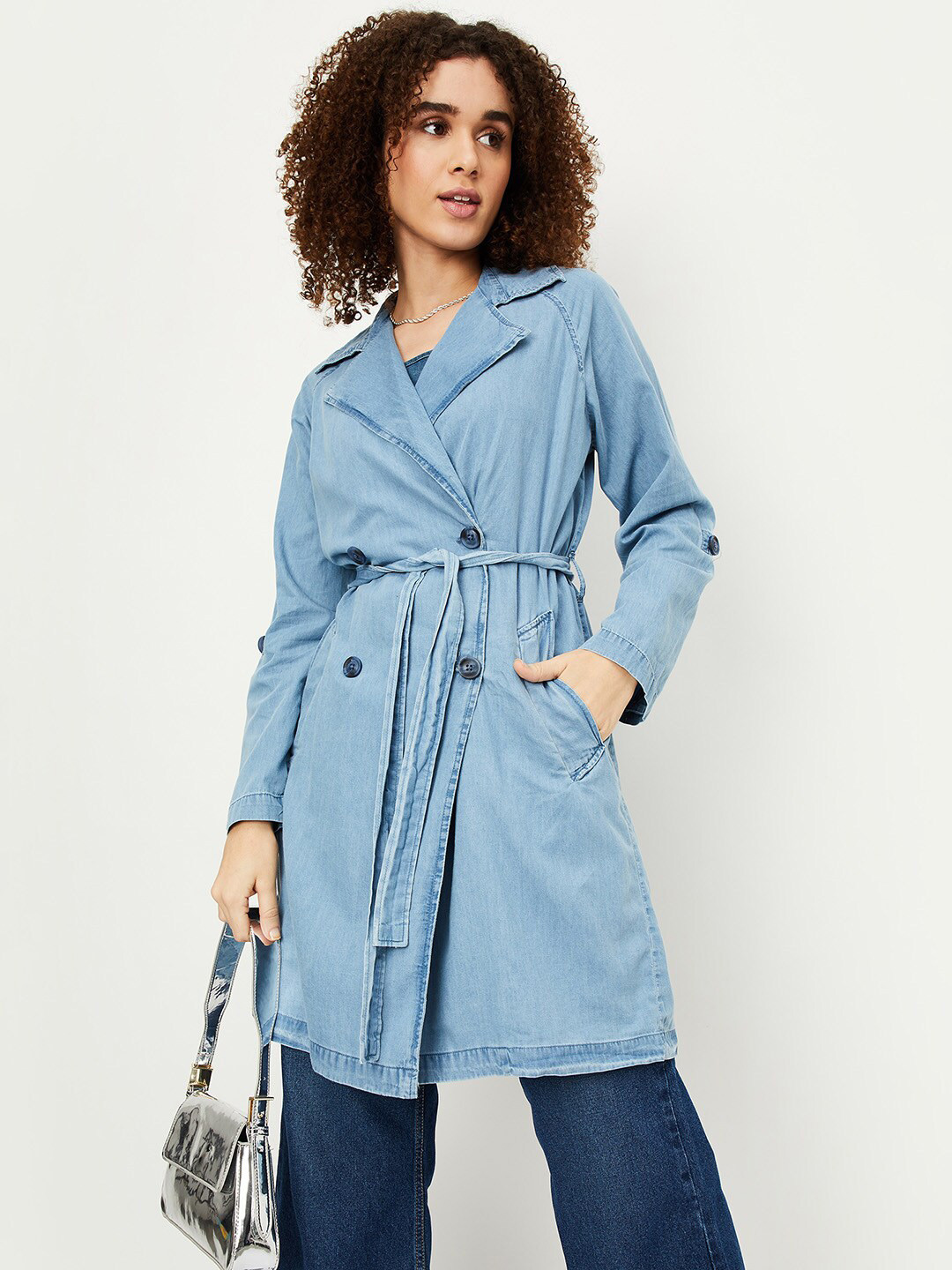 Buy Max Notched Lapel Denim Overcoat - Coats for Women 26506338 | Myntra