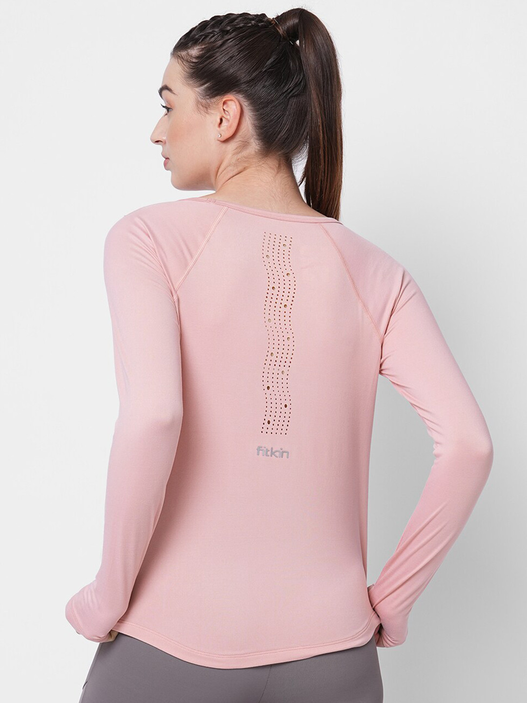 Buy Fitkin Women Pink Raglan Sleeves Back Laser Cut T Shirt - Tshirts ...