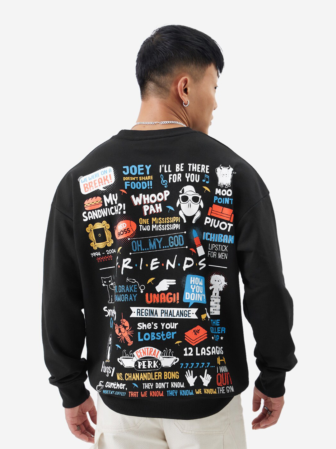 Buy The Souled Store Black Friends Printed Drop Shoulder Sleeves ...
