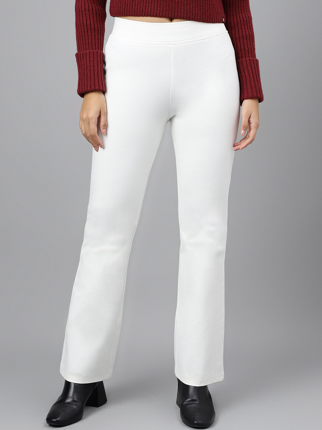 Buy Xpose Women Comfort Flared High Rise Trousers - Trousers for Women ...