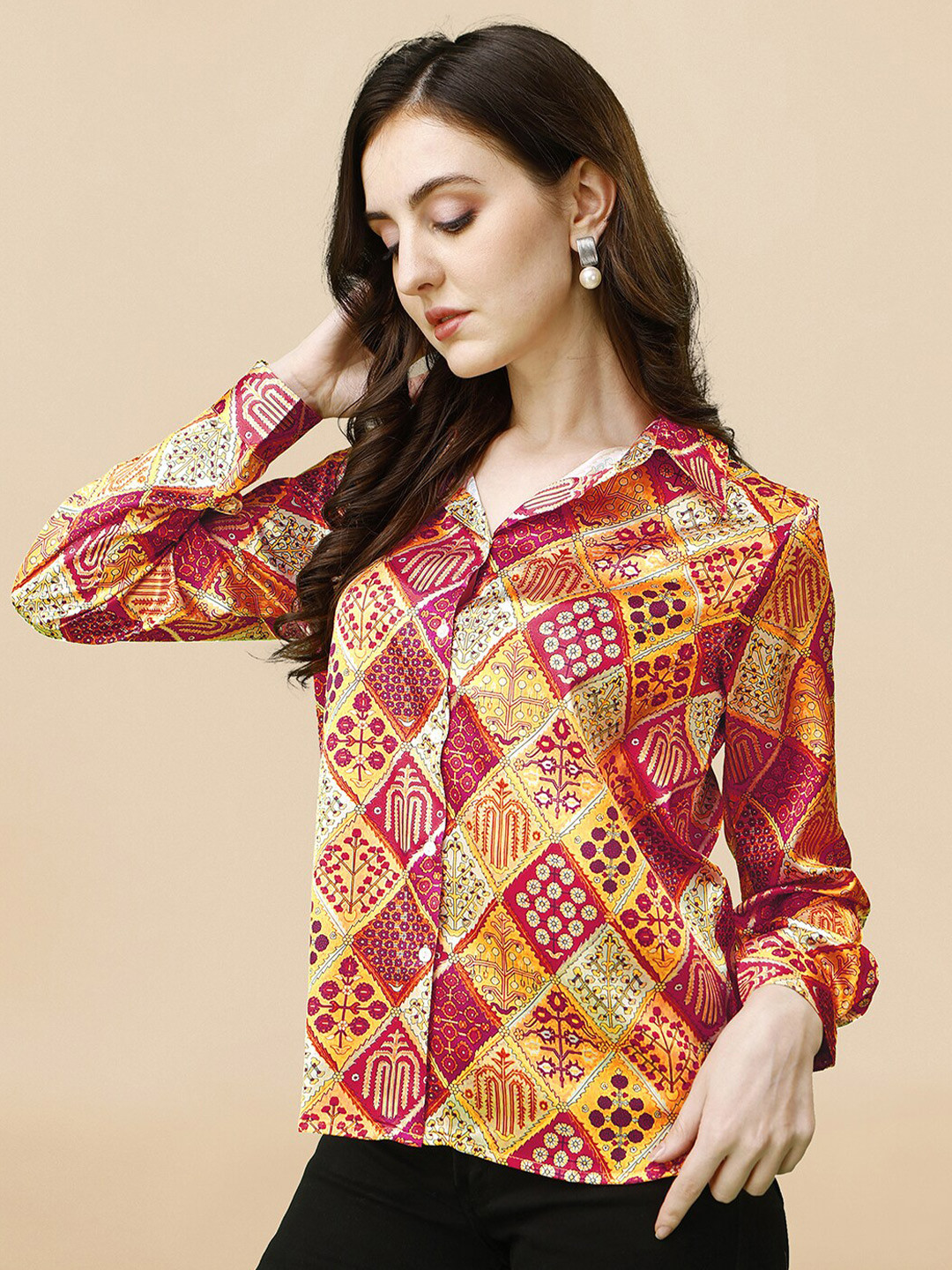 Buy MIRCHI FASHION Relaxed Ethnic Motifs Printed Satin Casual Shirt ...