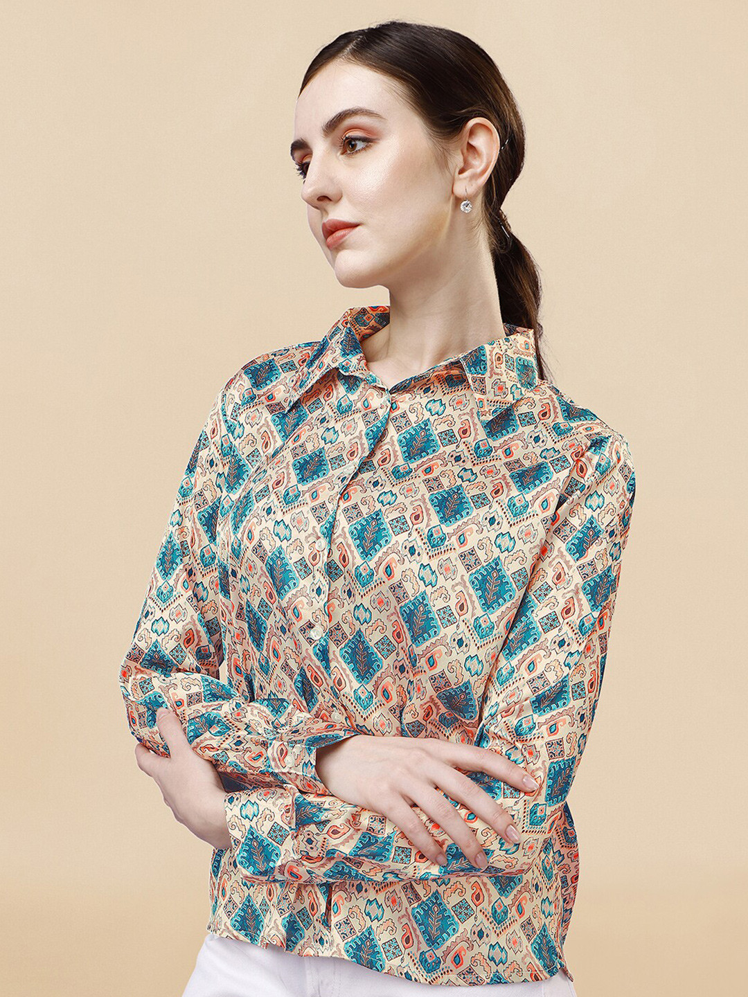 Buy MIRCHI FASHION Relaxed Ethnic Motifs Printed Satin Casual Shirt ...