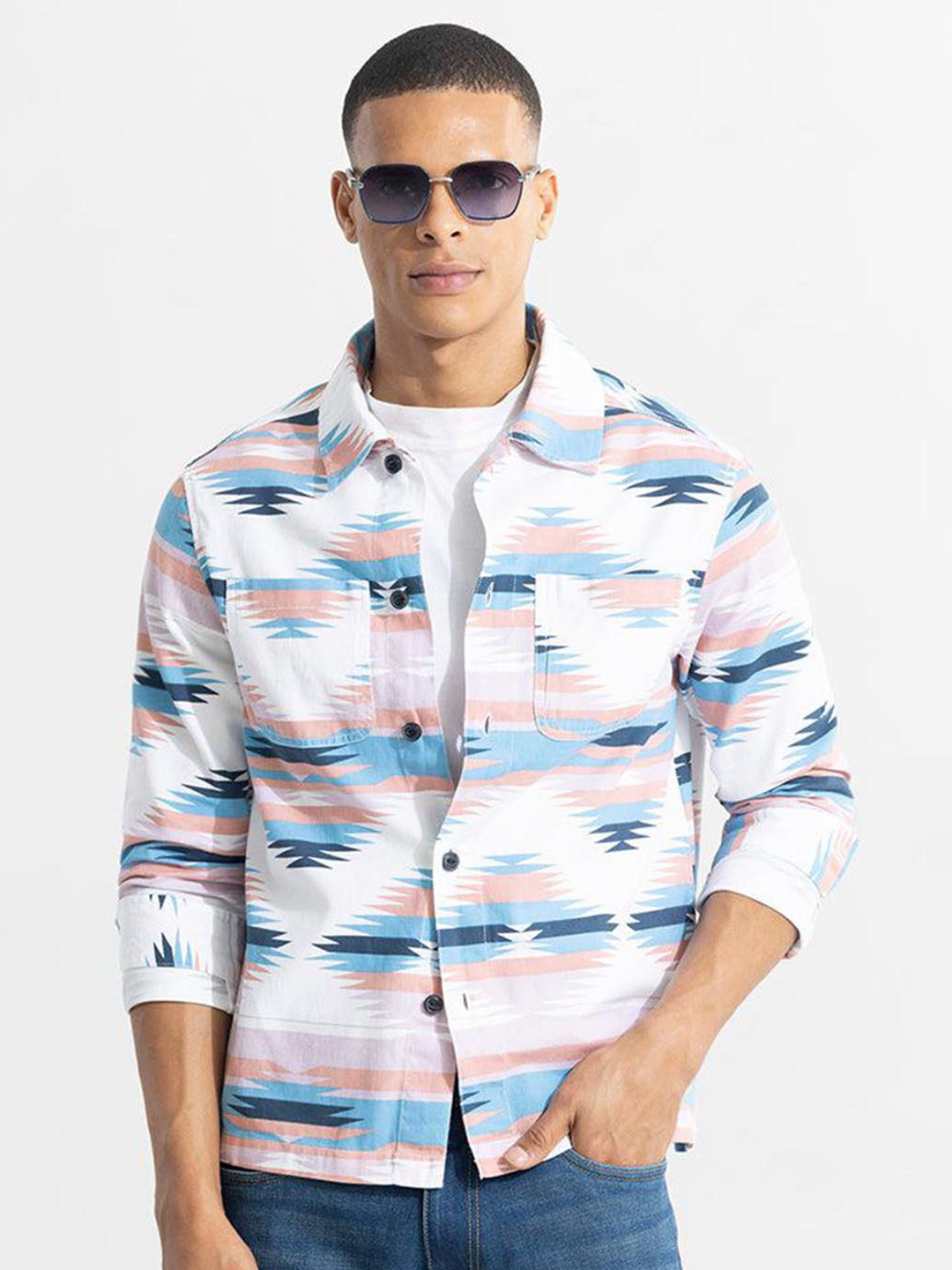 Buy Snitch Pink Classic Boxy Abstract Printed Pure Cotton Casual Shirt ...
