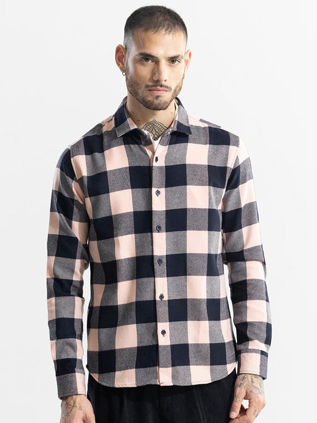 Buy Snitch Pink Classic Slim Fit Checked Pure Cotton Casual Shirt ...