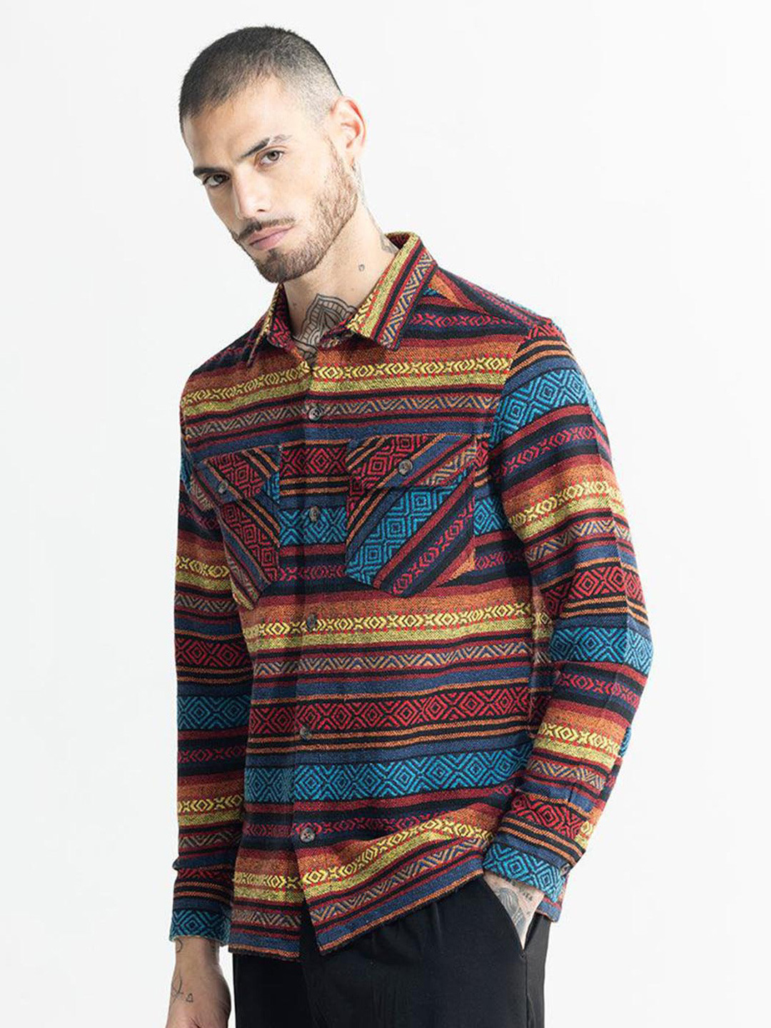 Buy Snitch Blue Classic Ethnic Motifs Printed Pure Cotton Casual Shirt ...