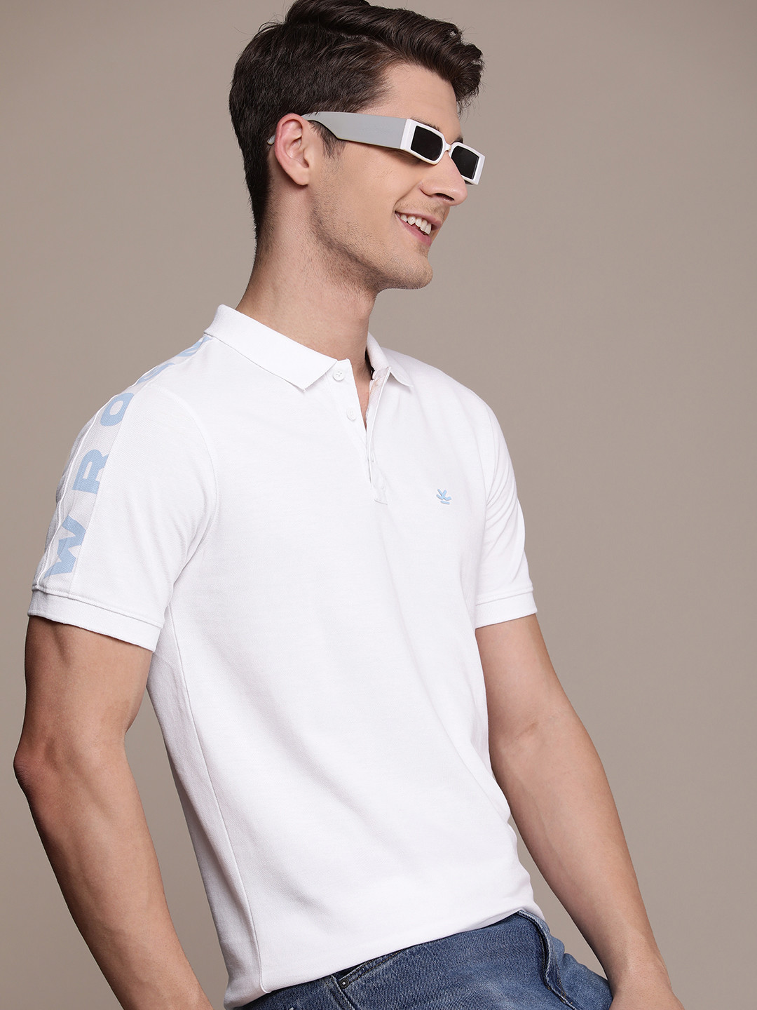 Buy WROGN Brand Logo Printed Polo Collar Slim Fit T Shirt - Tshirts for ...