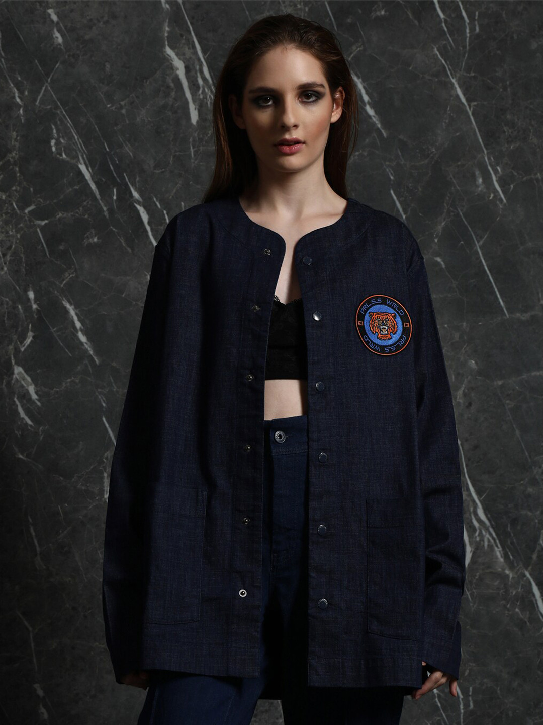 Buy Breakbounce Navy Blue Relaxed Boxy Denim Casual Shirt - Shirts for ...
