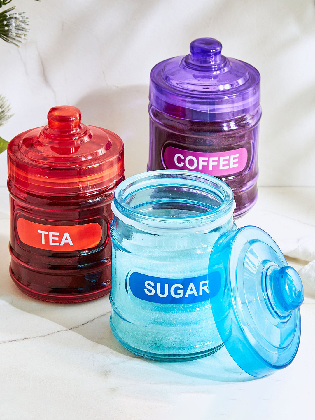 Buy Home Centre Unisex Purple & Blue 3Pcs Striped Kitchen Storage 350Ml ...