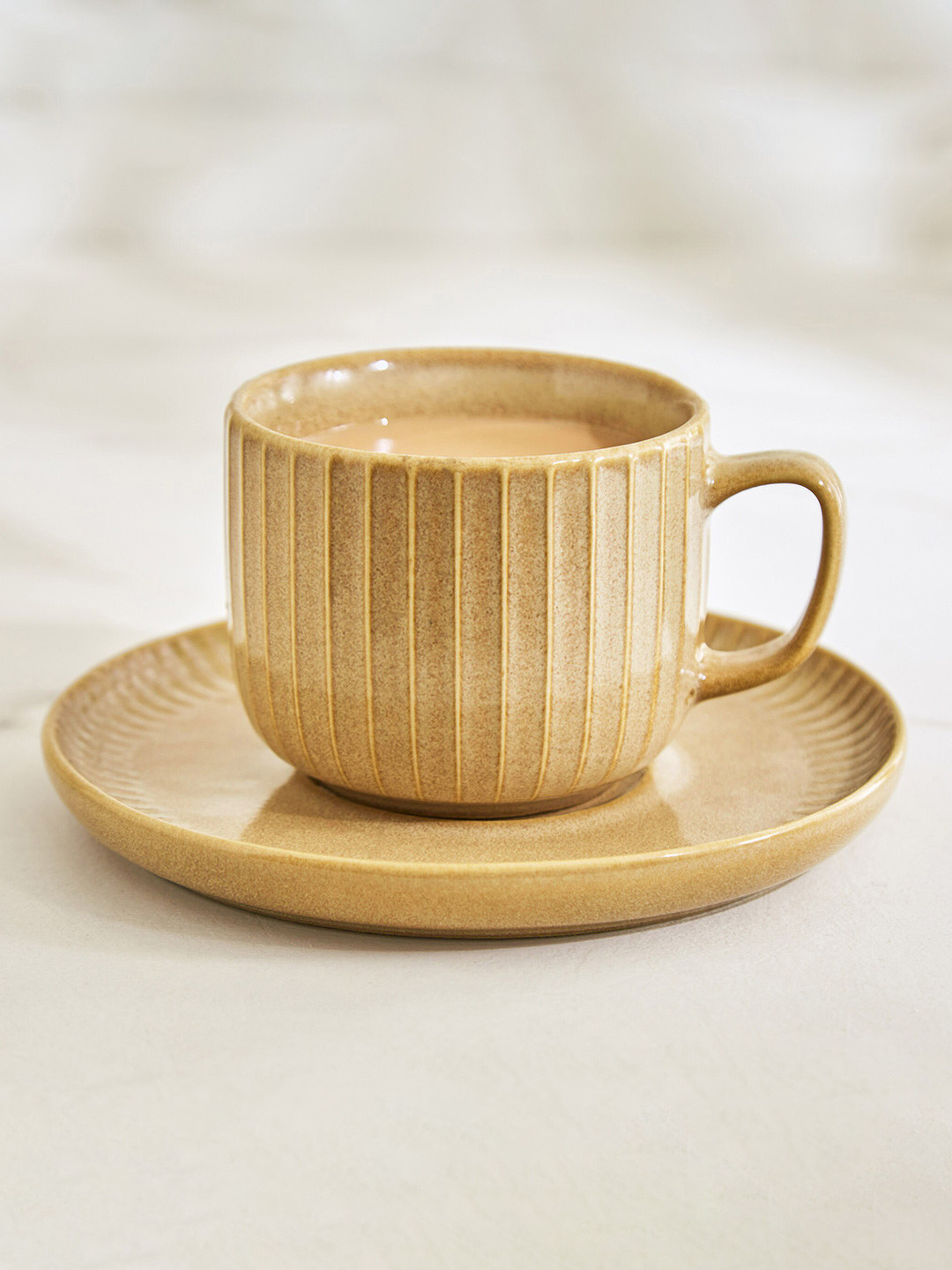 Buy Home Centre Beige Stoneware Cup And Saucer 200 ML - Tea Set for ...