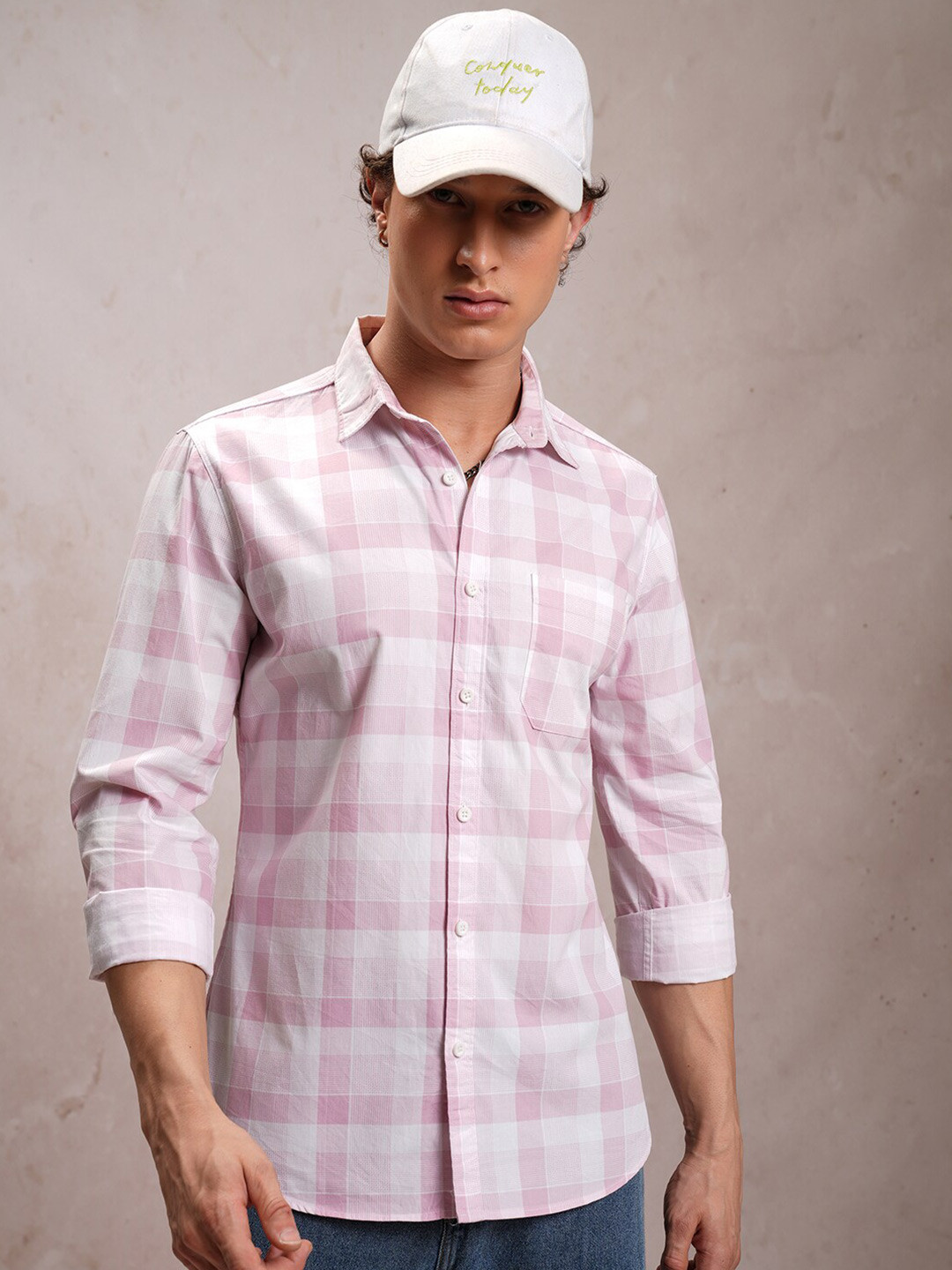 Buy HIGHLANDER Pink Slim Fit Tartan Checked Casual Cotton Shirt ...