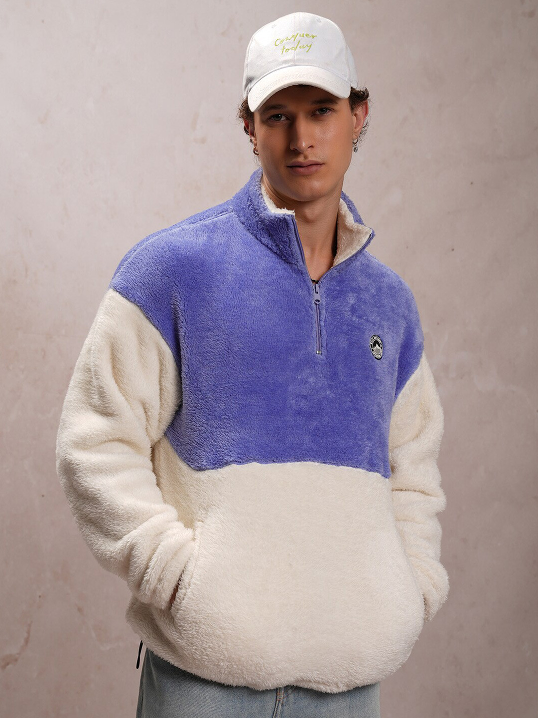 Buy HIGHLANDER Purple Colourblocked Drop Shoulder Oversized Pullover ...