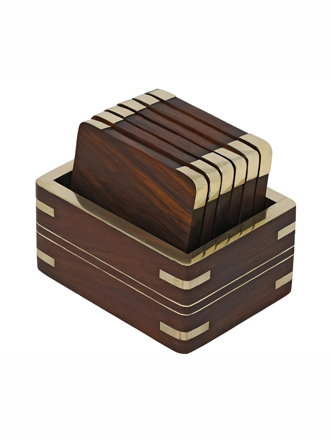 Buy NatureCRAFTS 6Pcs Brown Wooden Coasters With Stand - Coasters for ...