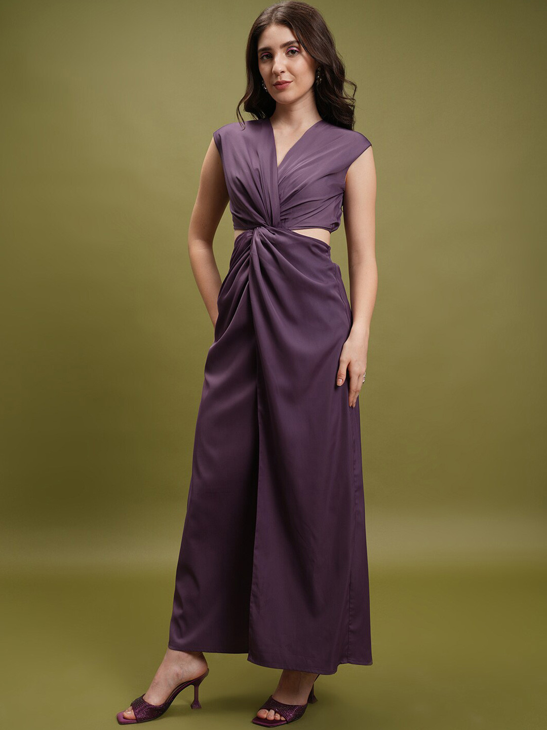 Buy Tokyo Talkies Purple Cut Out Front Twisted Satin Maxi Dress ...